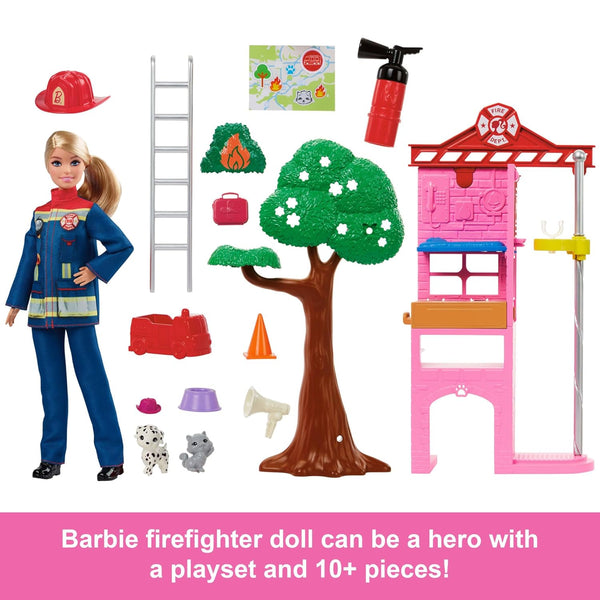 Barbie Careers Firefighter Doll & Playset with Fire Station & Tree, 2 ...